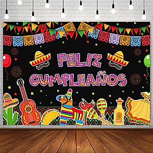 SENDY 7x5ft Feliz Cumpleaños Backdrop Mexican Fiesta Happy Birthday Party Decorations Supplies Cactus Balloons Mexico Cinco De Mayo Carnival Bday Cake Table Banner Photography Background Photo Props