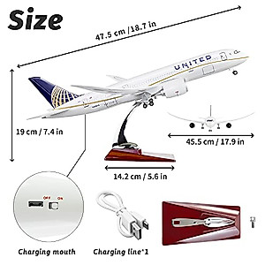 Lose Fun Park 1:130 Scale Large Model Airplane United Airlines Boeing 787 Plane Models Diecast Airplanes with LED Light for Collection or Gift