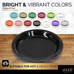 Amcrate Disposable Plastic Plates Black, 10.4 Inches Plastic Dinner Plates, Strong and Sturdy Disposable Plates for Party, Dinner, Holiday, Picnic, or Travel Party Plates, Pack of 50