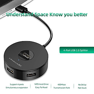 JORS USB2.0 hub, Portable 4-Port Adapter , Suitable for Printers, USB Splitter with a USB C to USB Adapter, Use with Card Readers, U disks （Black）