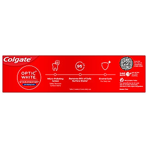 Colgate Optic White Stain Fighter with Baking Soda Whitening Toothpaste, Clean Mint Flavor, Removes Surface Stains, Enamel-Safe for Daily Use, Teeth Whitening Toothpaste with Fluoride, 6 Oz Tube