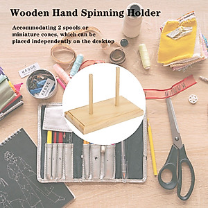 Wooden Hand Spinning Holder Spinning Yarn Ball Holder Wool Skein Thread Dispenser Embroidery Stitching Thread Holder Thread Spool Bobbin Rack Organizer with 2 Shaft