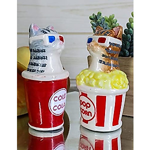 Ebros Funky Cats With Cinema 3D Glasses Sitting In Soda Pop Cup And Popcorn Tub At The Movies Salt And Pepper Shakers Set Ceramic Figurines Party Kitchen Tabletop Cat Decor Collectible