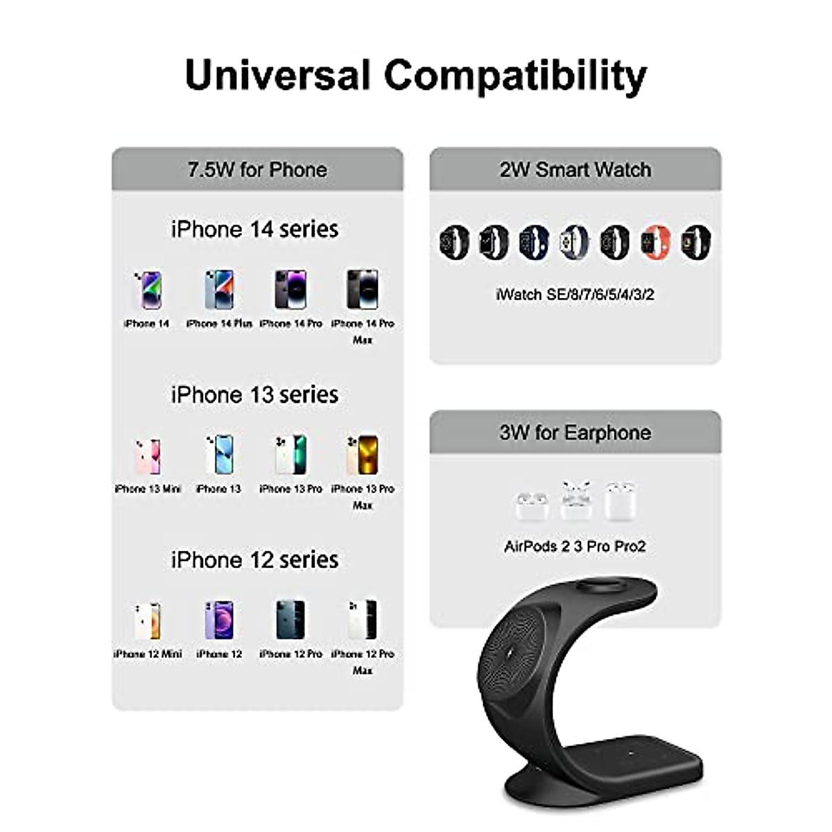 Veanpus Magsafe Charger Stand, Wireless 3 in 1 Charger with QC3.0 Adapter, Magnetic Wireless Charger Compatible with iPhone 15,14,13,12 Pro Max/Pro/Mini/Plus, iWatch se/8/7/6/5/4/3/2, AirPods(Black)