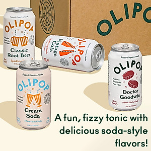 OLIPOP - 4-Flavor Sparkling Tonic Retro Greatest Hits Variety Pack, Prebiotic Soda Sampler, Rich in Botanicals, 9g of Dietary Plant Fiber, Vegan, Low-Sugar, Low-Calorie, Non-GMO (12oz, 12-Pack)