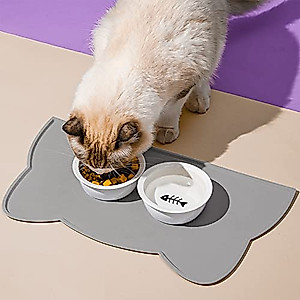 TOKAYIFE Cat Food Mat, Silicone Pet Feeding Mat for Floor Non-Slip Waterproof Dog Water Bowl Tray Cushion (17" x 10", Dark Gray)