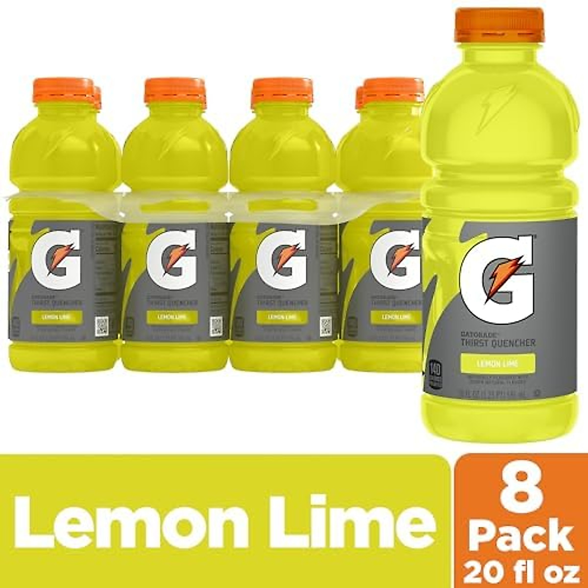 Gatorade Thirst Quencher Natural, Lemon Lime Sports Drink, 20 Fl Oz Bottles, 8 Pack