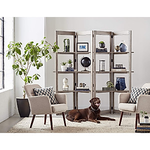 Martin Furniture Woodford Solid Wood Bookcase, Storage Space, Living Room Divider, Book Shelves, Gray