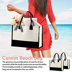 Sweetude 20 Pcs Canvas Beach Bag Initial Classic Present Bag for Women DIY Personalized Canvas Tote Bag for Wedding Bridal Bridesmaid Birthday Beach Holiday(Natural White)