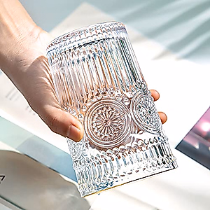 Kingrol 6 Pack 12 oz Romantic Water Glasses, Premium Drinking Glasses Tumblers, Vintage Glassware Set for Juice, Beverages, Beer, Cocktail