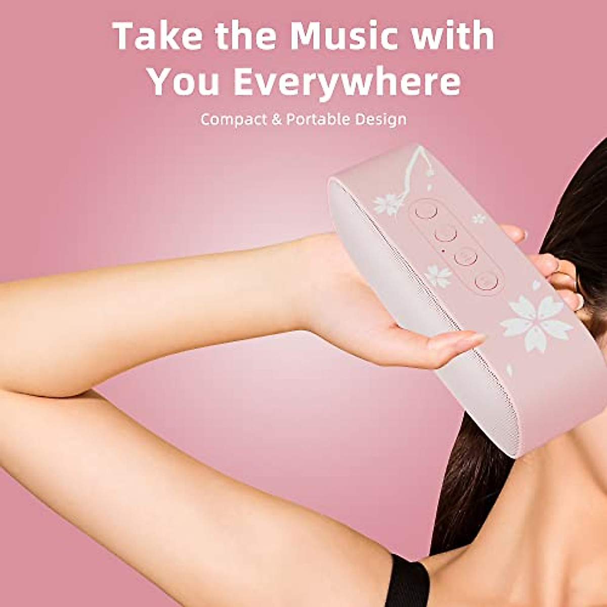 Mytrix Sakura Pink Cherry Blossom Bluetooth Speaker, Portable Wireless Speaker with Bluetooth 5.0, Dual Pairing, Outdoor Speakers with HD Sound and Bass for Home, Party, and Travel