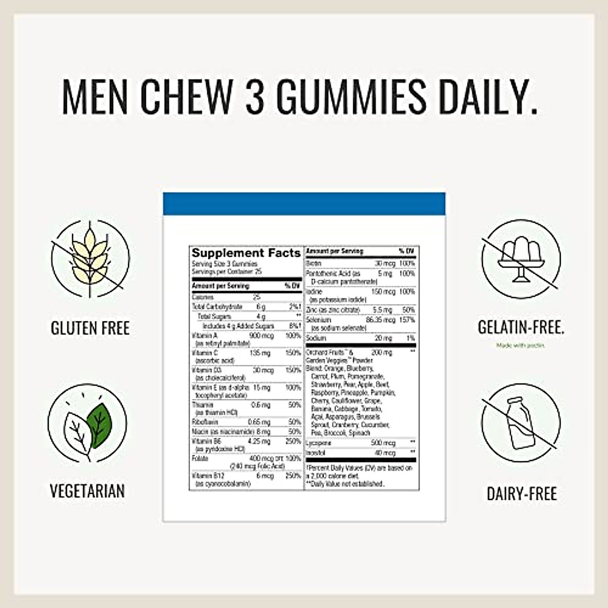 Nature’s Way Alive! Premium Men’s Gummy Multivitamins, Vitamins & Minerals, Supports Whole Body Wellness*, Vegetarian, Orange, Grape, and Cherry Flavored, 75 Gummies