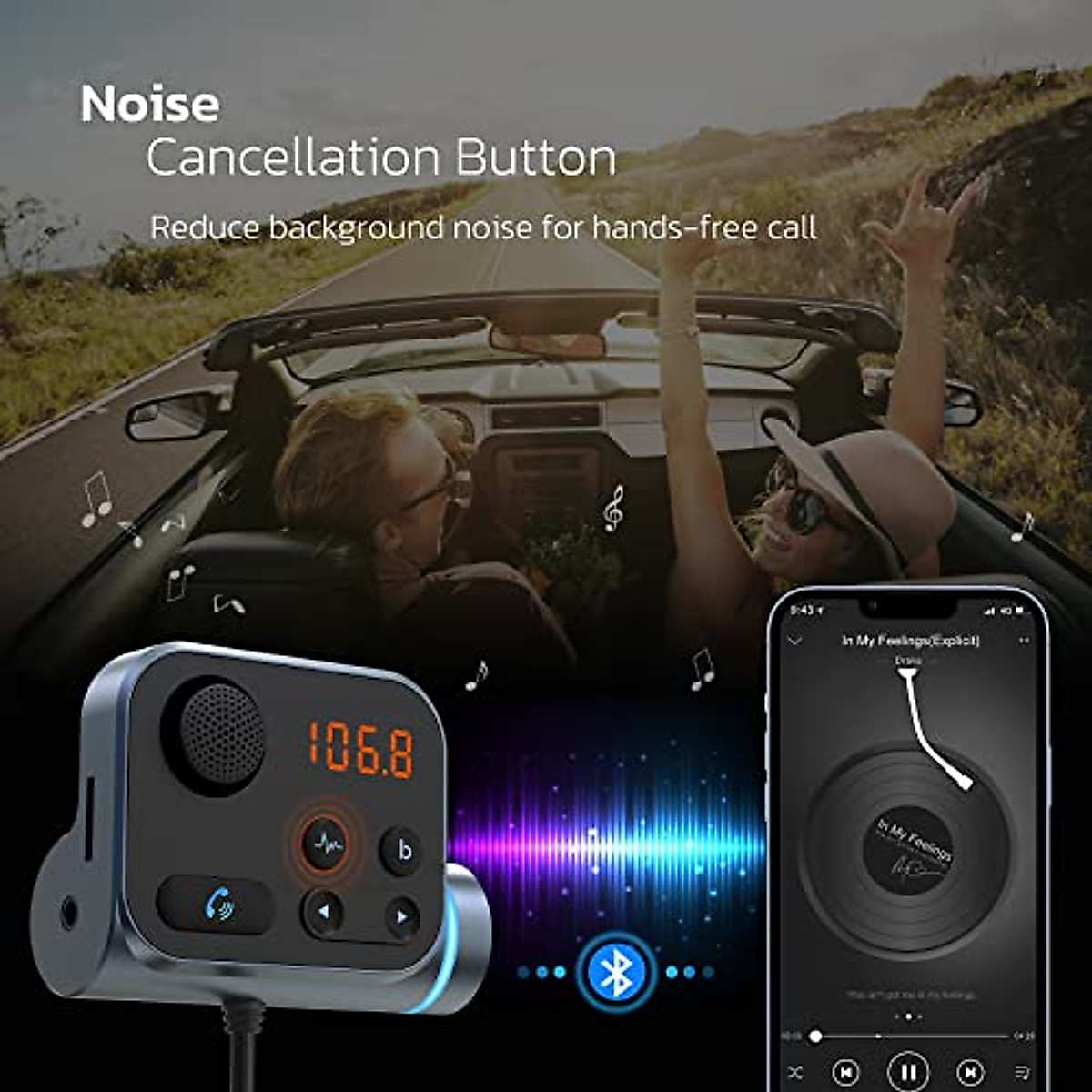 Nulaxy Bluetooth FM Transmitter for Car, Car Bluetooth Adapter W Air Vent Clip, Car Radio Bluetooth Hand-Free Call, QC3.0 Fast Charge, Noise Cancellation with Big Mic & Bass Boost, TF Card/AUX-KM21