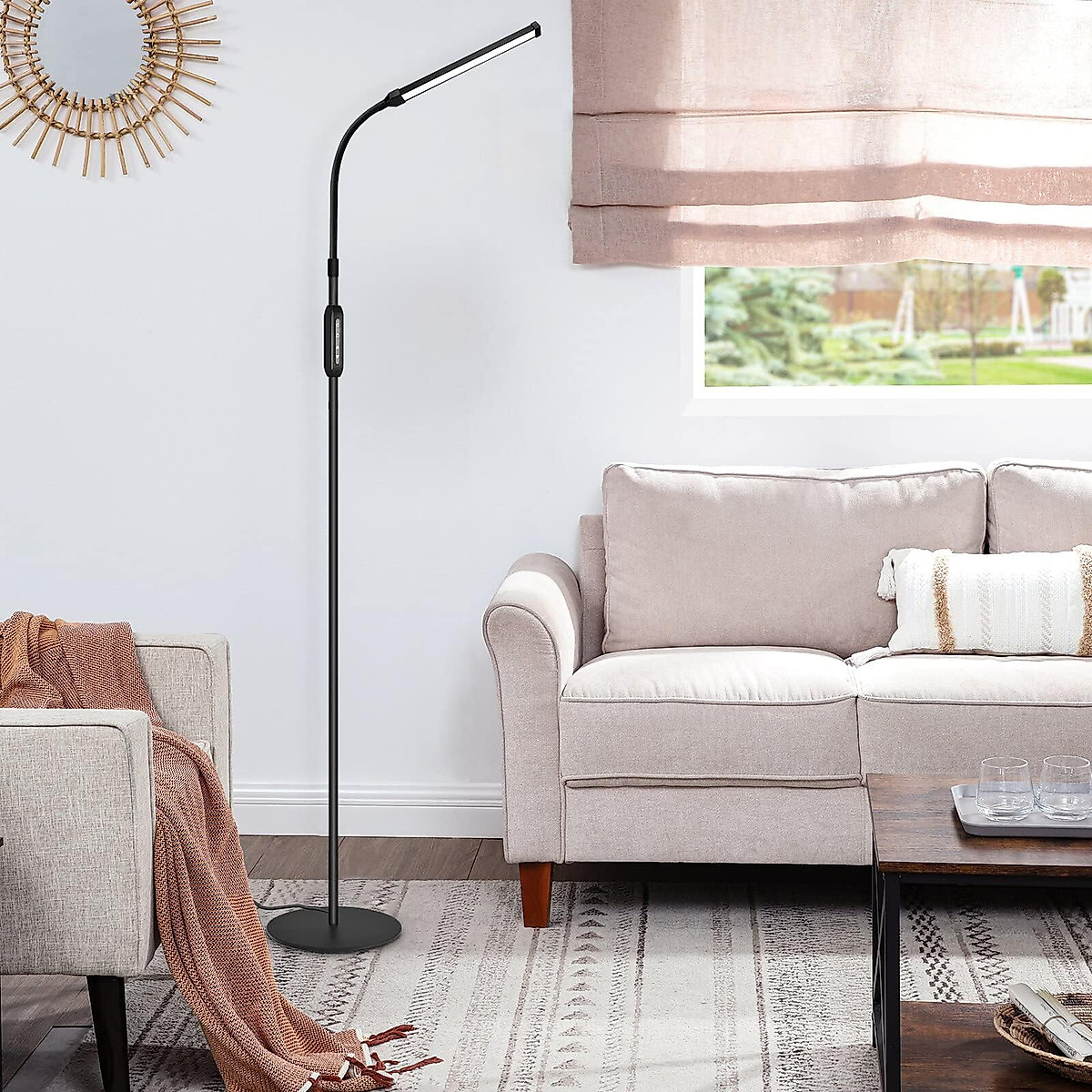 Dragon-Hub Bright Led Floor Lamp with Remote, Floor Light Touch, 3 Colors 5 Brightness 10 Mins Timer, Eyelash Lamp for Eyelash Extensions Lash Light Reading Lamp (Black - R)