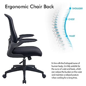 FelixKing Office Chair, Ergonomic Desk Chair with Adjustable Height, Swivel Computer Mesh Chair with Lumbar Support and Flip-up Arms, Backrest with Breathable Mesh (Black)