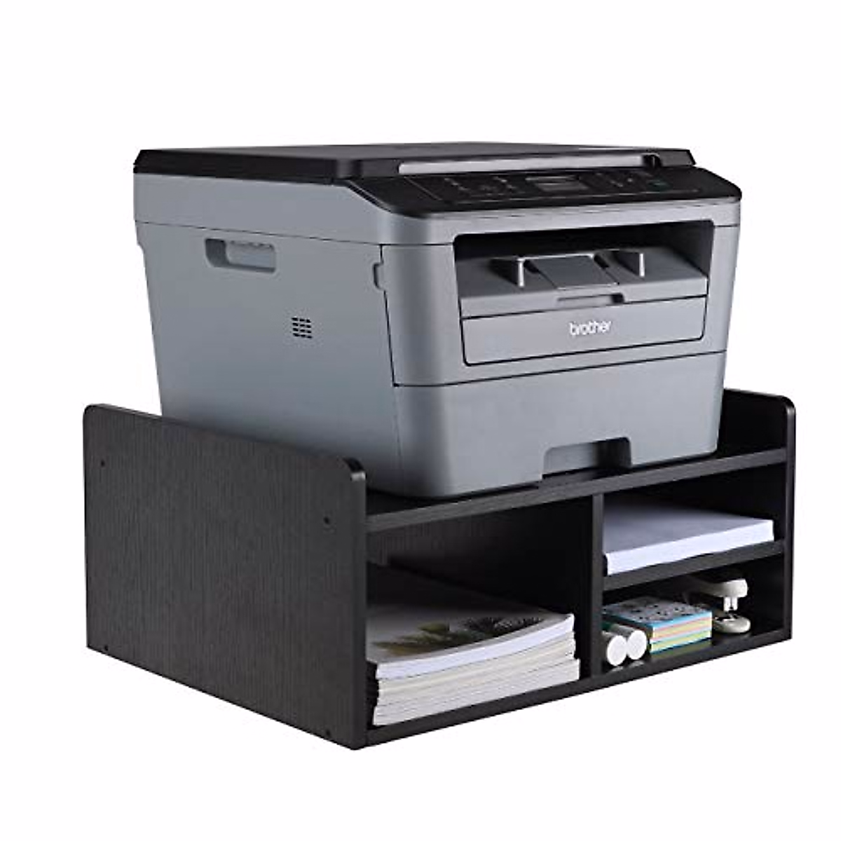 PAG Monitor Printer Stand Computer Riser with Storage Wood Desk Organizer for Home/Office, 2-Tier, Black