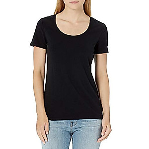 Amazon Essentials Women's Classic-Fit Short-Sleeve Scoop Neck T-Shirt (Available in Plus Size), Pack of 2, Black/White, Large