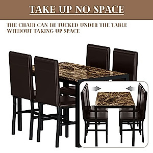 DKLGG Marble Dining Table Set for 4, 5-Piece Faux Marble Kitchen Table and Chairs for 4, Space Saving Dining Room Table Set w/4 Upholstered PU Leather Chairs, Ideal for Dining Room, Kitchen, Corner