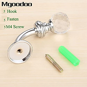 Mgoodoo 5pcs Crystal Hooks, 2.87x1.46inch Round Crystal Wall Coat Hat Hanger Holder Wall Mounted Curtain Holdbacks Tassel Towel Hanger(Sliver)