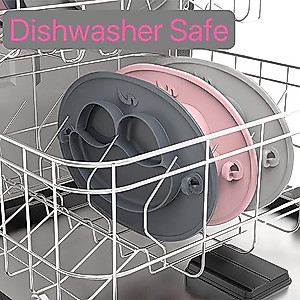 Silicone Suction Toddler Plates - Baby Plate Placemat for First Foods,Self-Feeding Plate for Kids + 3 Divided + 2 Tethers - Dishwasher Safe (Grey)