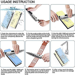 Sharpening Stone Set with Wood Storage Box, SHAN ZU Whetstone Dual Grit 400/1000 & 3000/8000 Knife Sharpener Stone Includes Non-Slip Rubber Strip & Flattening Stone & Angle Guide & Leather Razor Strop