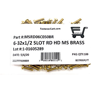 6-32x1/2 Slotted Round Head Machine Screws Solid Brass (100 Pcs)