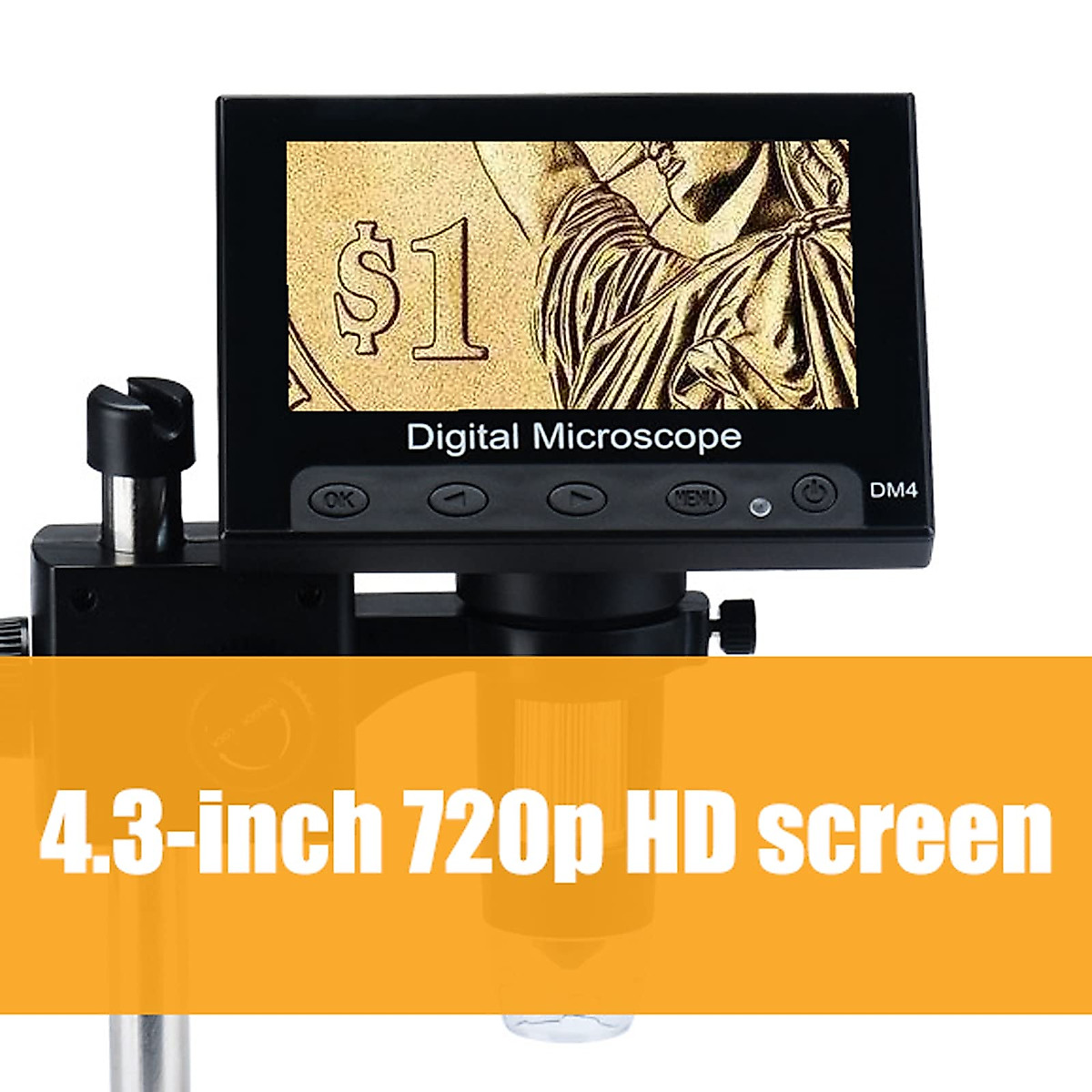 Dearsee 4.3 Inch Coin Microscope, LCD Digital Microscope 1000X Magnification Microscope Coin Magnifier with 8 Adjustable LED Lights for Coin/Stamps/Plants/Soldering, Windows Compatible