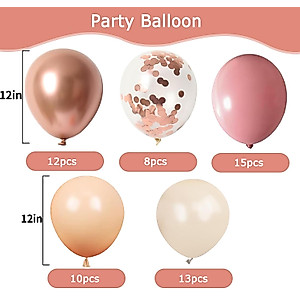 Blush Dusty Pink Balloons, 60Pcs Retro Pink Rose Gold Balloon, 12Inch Metallic Confetti Rose Gold Cream Nude Balloon for Girls Birthday Bridal Baby Shower Wedding Boho Party Decoration