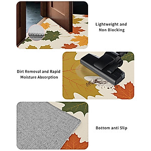 KITHOME Front Door Mat Autumn Maple and Fallen Leaves Tile Pattern Indoor Outdoor Entrance Doormat Washable Floor Mats for Front Door Bathroom Kitchen Runner Rugs 16x47 Inch