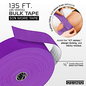 (135 Feet) Bulk Kinesiology Tape Waterproof Roll Sports Therapy Support for Knee, Muscle, Wrist, Shoulder, Back / Original Uncut Premium Therapeutic Elastic & Hypoallergenic Cotton - (Purple)