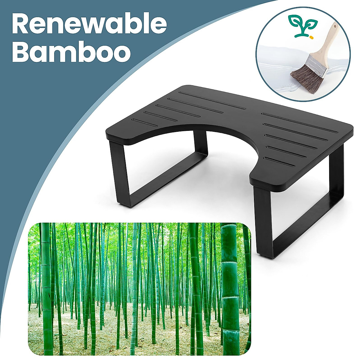 JOPSTDI Bathroom Stool,Bamboo Toilet for Bathroom,Adult and Children's Bedpan,Portable Squatting Pan with Dual Anti Slip Design,Stain,Scratch,CrackProof(Black)