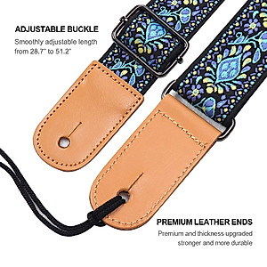Eyeshot Ukulele Strap, Hawaiian Jacquard Blue Flower Ukelele Shoulder Strap, Suitable for Soprano Concert Tenor Baritone String Instruments
