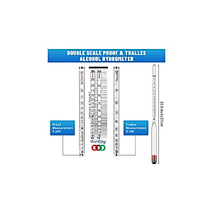 Alcohol Hydrometer Kit: Alocohometers 0-100% (ABV) Proof 0-200 Tralle 0-100, Glass Test Jar 100ml Acesseries Wood Box for Alcohol Products Distilled Moonshine Spirits Whiskey Brandy Liquor Test