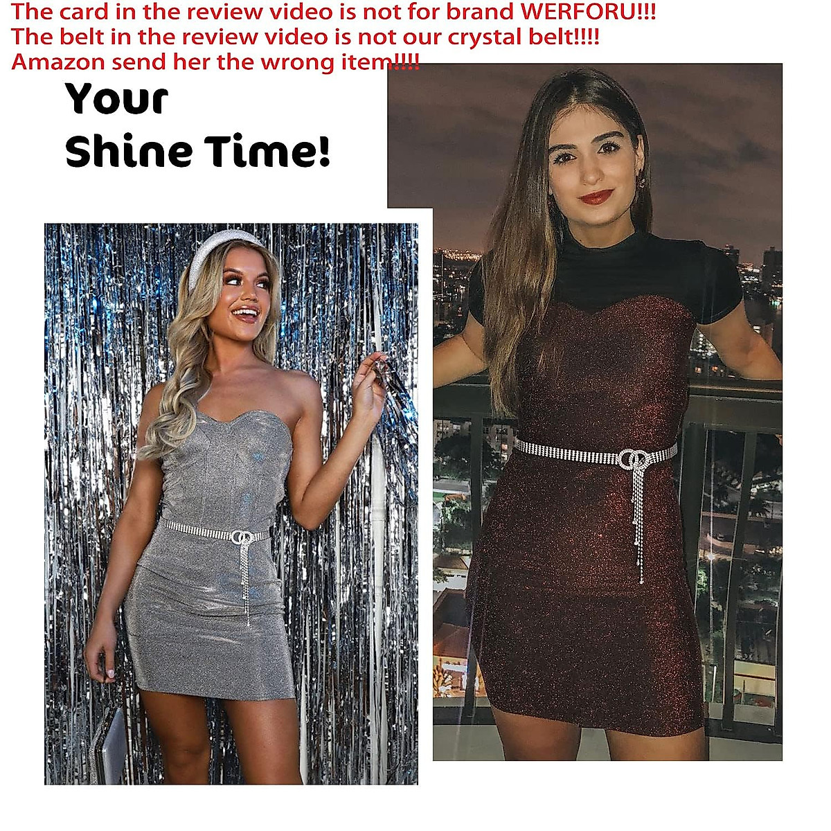 WERFORU Women Crystal Rhinestone Shiny Chain Waist Belt Party Club Sparkle Belt(B-Silver