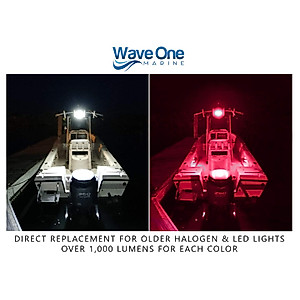 Wave One Marine | Dual Color LED Boat Spreader Light Deck Flood Beam Stainless Hardware & Bracket IP68 Waterproof Multicolor Bright High Lumen Output (White Housing, White & Red)