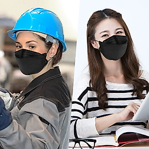 SOOQOO KF94 Face Mask, 50 Pcs, Elastic Ear Loop and Nose Clip, 3D Fish Type Mouth Shield, 4 Layer Protection, Individually Wrapped Disposable Mask for Adult, Black