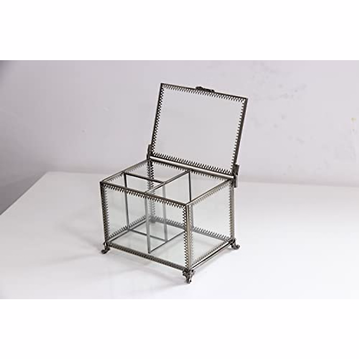 Hersoo Glass Dustfree Qtip Holder Dispenser for Cotton Ball/Antique Decorative Box with 3Compartments for Pad/Swab/Q Tips/Makeup Sponges/Bathroom Canister Storage Organization