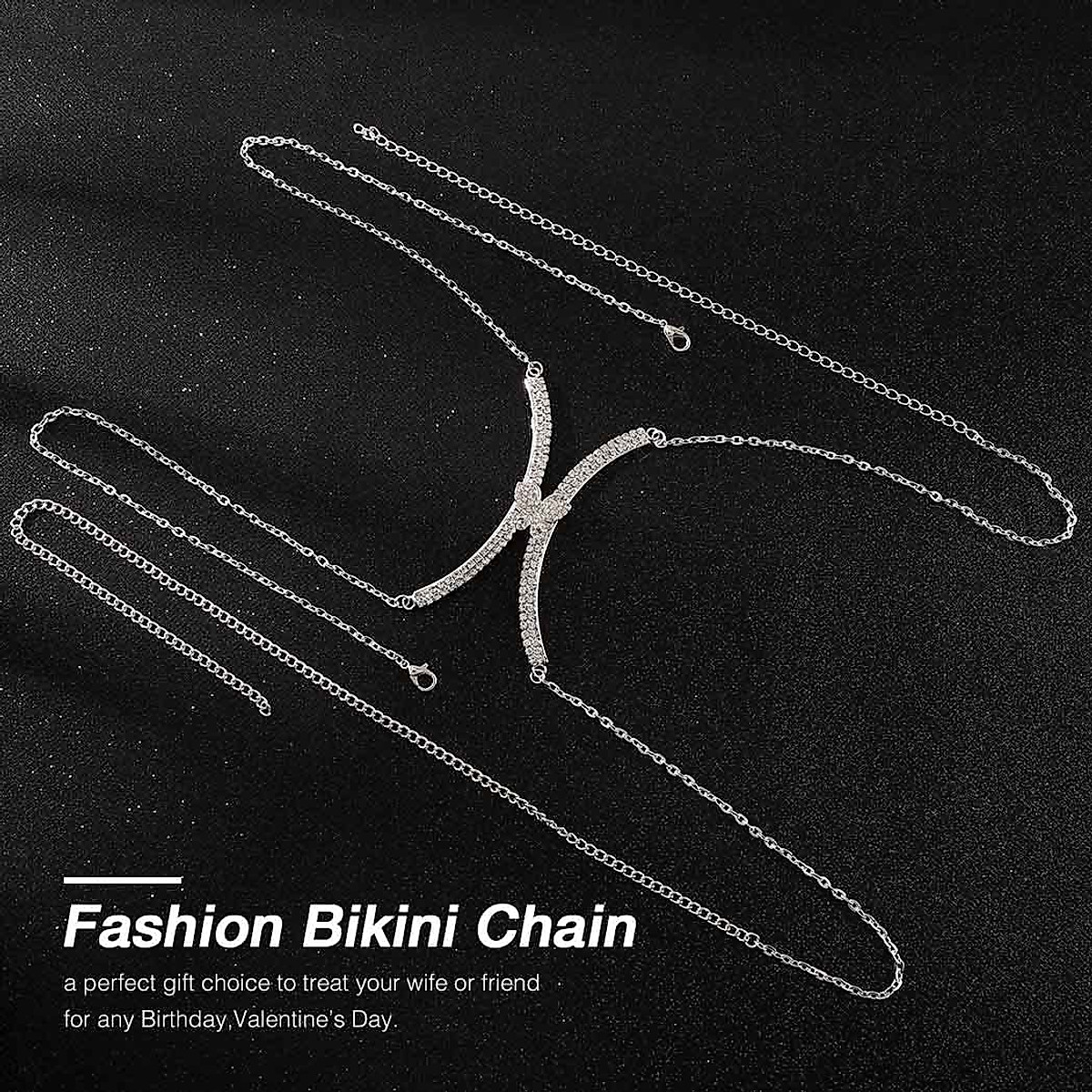 Sinalty Rhinestone Body Chains Silver Bracket Chest Chain Bikini Crystal Bra Chain Party Body Jewelry Accessories for Women and Girls (1)