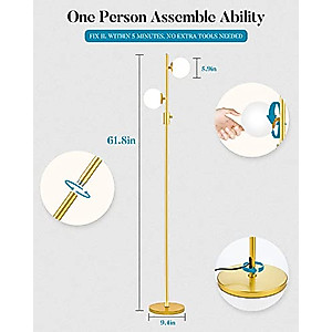 Dimmable Gold Globe Floor Lamp,Mid Century Modern Globe Lamp with 0%-100% Brightness 2pcs G9 LED Bulbs (Included) Plastic Shatterproof Lampshade,Tree Tall Lamps for Living Room/Bedroom/Sofa Corne