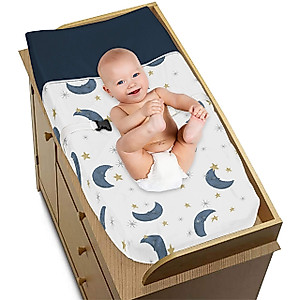 Sweet Jojo Designs Moon and Star Boy or Girl Baby Nursery Changing Pad Cover - Navy Blue and Gold Watercolor Celestial Sky