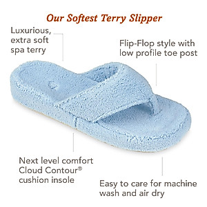 Acorn Women's Spa Thong Slippers with Cloud Contour Comfort - Arch Support and Plush Fluffy Terry Lining, Perfect for Beach, Camping, Poolside, or Bathroom Wear, Natural, 6.5 - 7.5