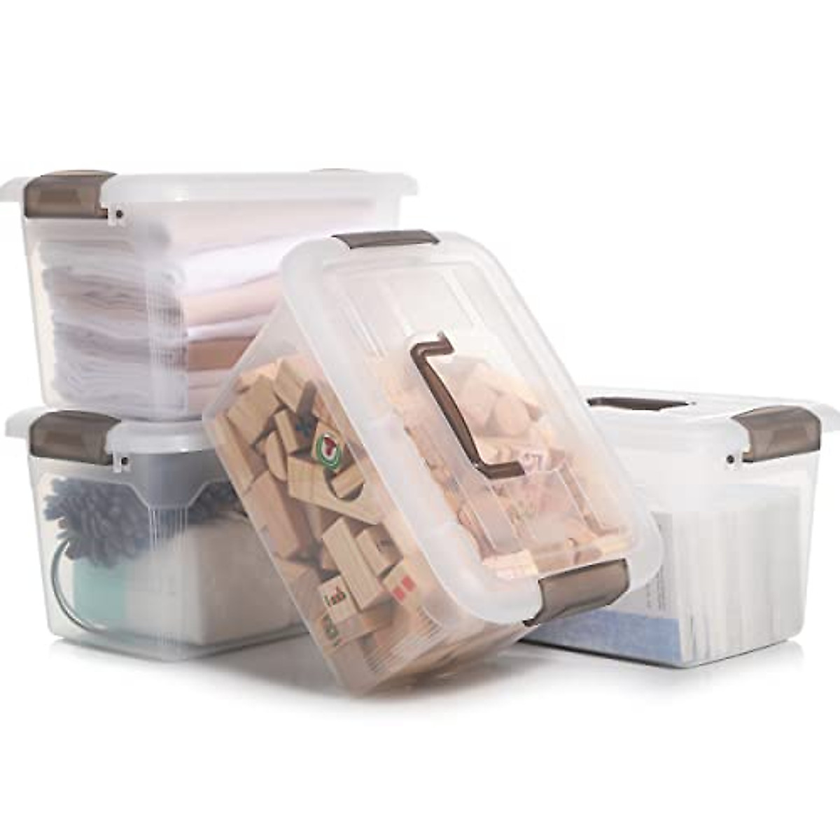 Citylife 4 Pcs 5.3 QT & 4 Pcs 8.5 QT Storage Bins with Lids Clear Plastic Bins with Grey Handle Stackable Storage Containers for Organizing