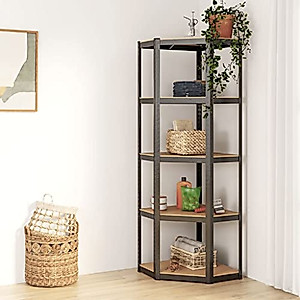 5 Tier Corner Shelf,Storage Shelf Units with a Reinforcement Bar,165.3 lb Loading Capacity per Shelf,Adjustable Storage Rack for Kitchen,Laundry Room, Basement, Bathroom 21.7"x21.7"x67.7" Anthracite