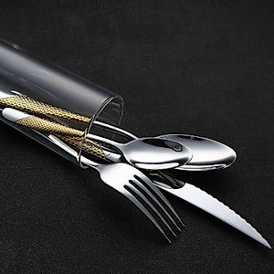 VANDBAO Flatware Cutlery Silverware Set 24 Pieces, Gilding 18/10 Stainless Steel Utensils, Tableware Set Service for 6, Include Knife/Fork/Spoon, Reusable, Mirror Polished, Dishwasher Safe