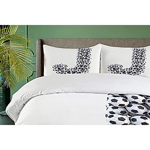 Ambesonne Letter J Duvet Cover Set, Soccer Balls in The Form of a Letter Futboll Alphabet Theme Teamplay Sports, Decorative 2 Piece Bedding Set with 1 Pillow Sham, Twin Size, Black Off White