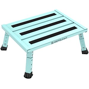 DEPSUNNY Adjustable Height Aluminum RV Step, Stable Foldable Platform Step Stool, Supports Up to 1,000 lb, Non-Slip Rubber Feet and Platform Mat, Easy to Carry (Green)
