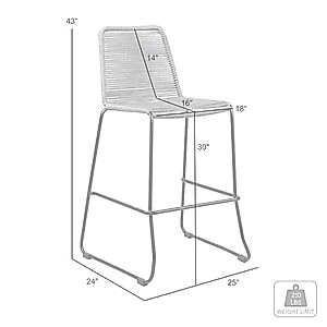 armen LIVING LCSTBABLTNG30 Shasta Outdoor Metal and Tangerine Rope Stackable Barstool, 30" Bar Height Set of 2