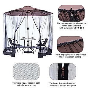 9FT-11FT Patio Table Umbrella Mosquito Netting, Patio Umbrella Screen Mesh Mosquito Netting with Double Door Zipper and Carry Bag, Beige