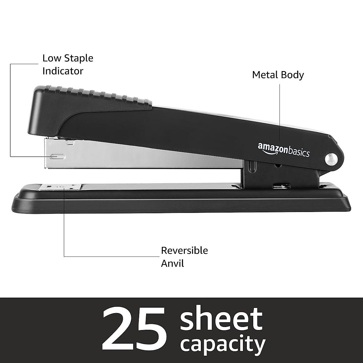 Amazon Basics Stapler, Full-strip Desktop Stapler, Metal Office Stapler, 20 Sheet Capacity, 3-Pack