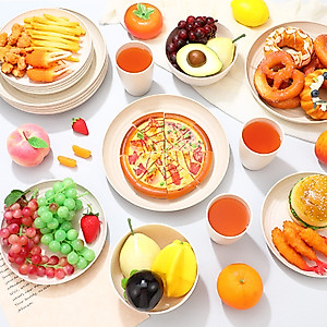 32 Pcs Wheat Straw Dinnerware Sets for 8 Kitchen Reusable Dinner Plates, Reliable Cereal Bowls, Lightweight Children Cups Kids Tableware Set Dishwasher Safe for Camping Party Picnic Event (Beige)